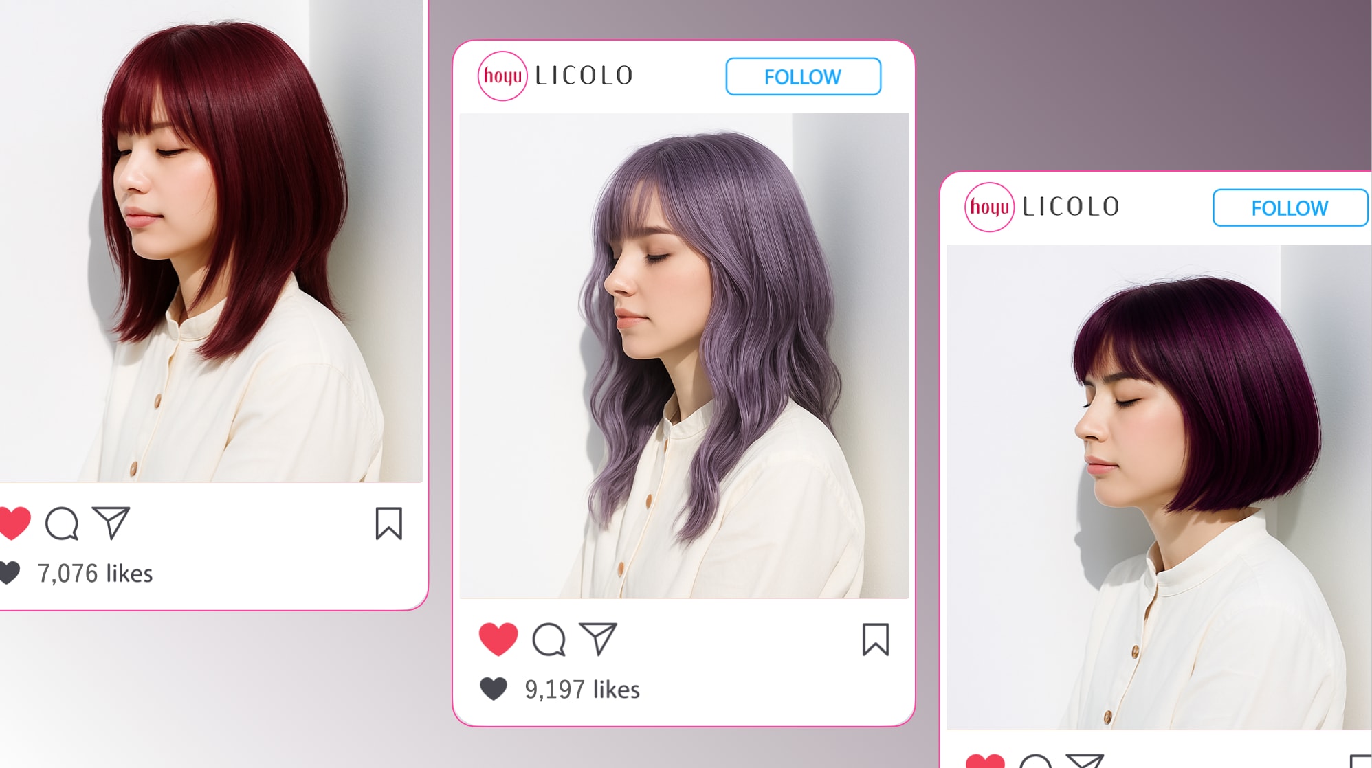 ピンクパープルってどんな髪色？明るめ暗めのヘアカラー25選 | ヘアカラーリング | LICOLO - 髪から自分を好きになる